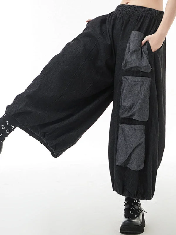 Urban Elasticity Split-Joint Color-Block Wide-Leg Jean Pants