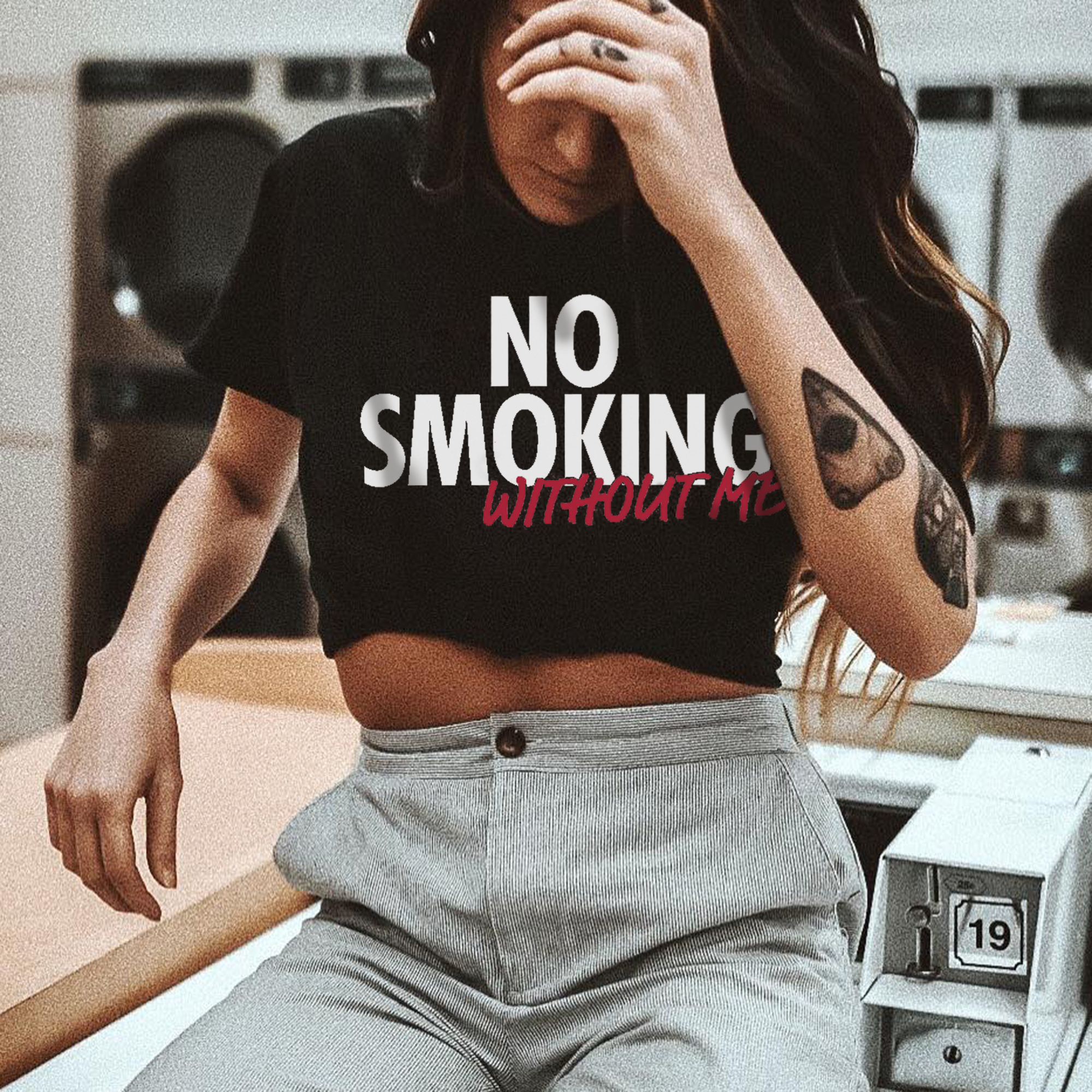 No Smoking Without Me Print Women's Crop Top
