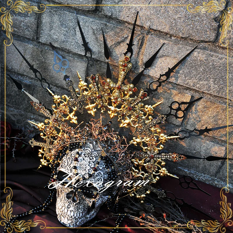 Gothic Women Halo Headpiece with Spike Cross Design Baroque Lady Halo Crown