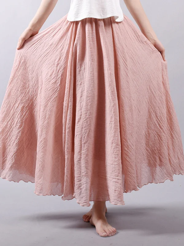 Relaxed Sophistication: A-Line Solid Color Skirts with Elastic Waist