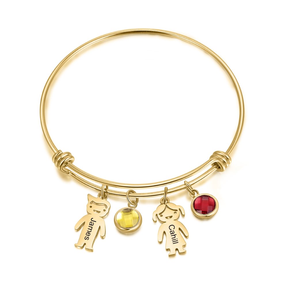 Bracelet Jonc Jessemade Avec 2 Breloques Enfants 2 Pierres de Naissance