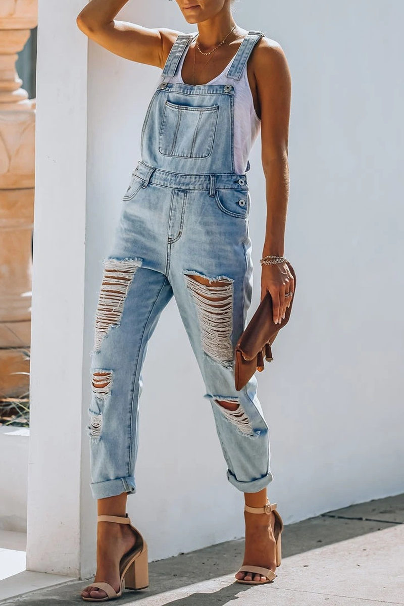 Denim Hole Distressed Overall