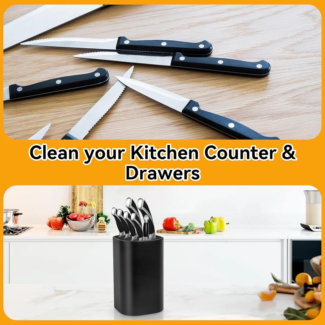Ninonly Knife Block Without Knives 2 in 1 Universal Square Knife Block ...