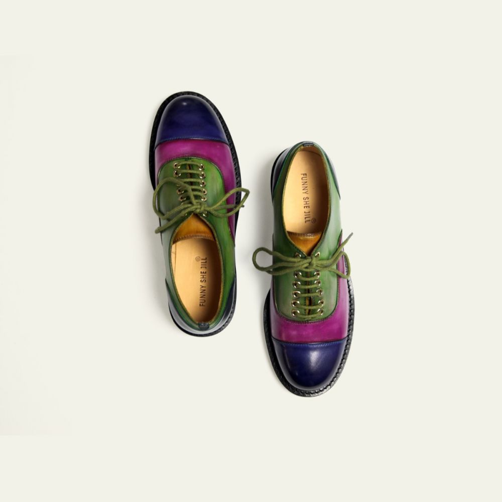 Multicolor Vintage Color Block Leather Oxford Shoes for Women | Nicepairs
