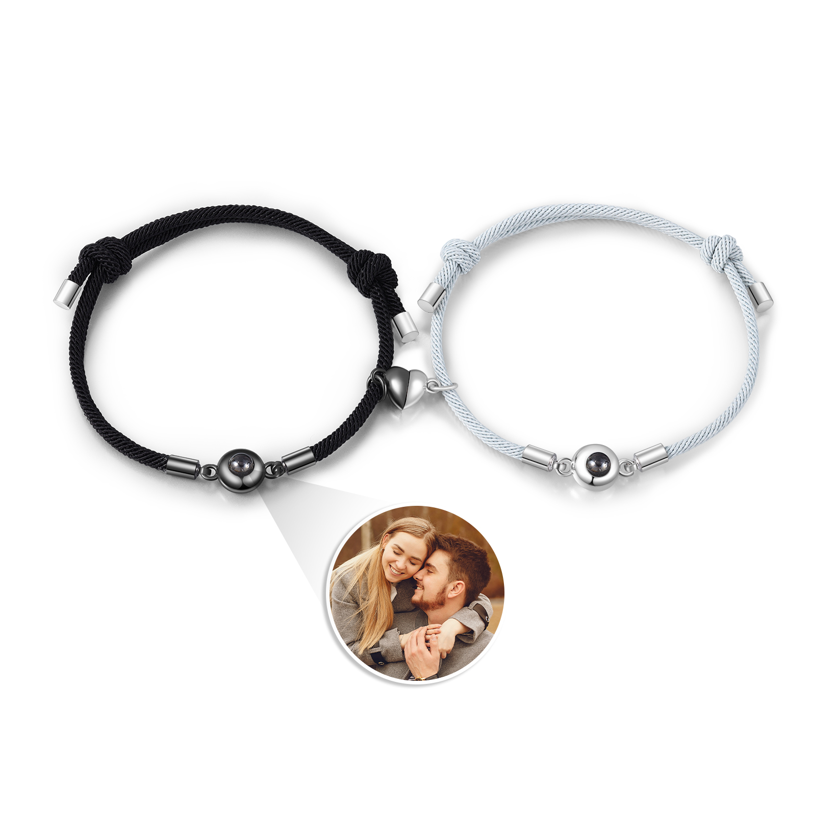 Pulsera para pareja con proyección de foto con dije de corazón magnético