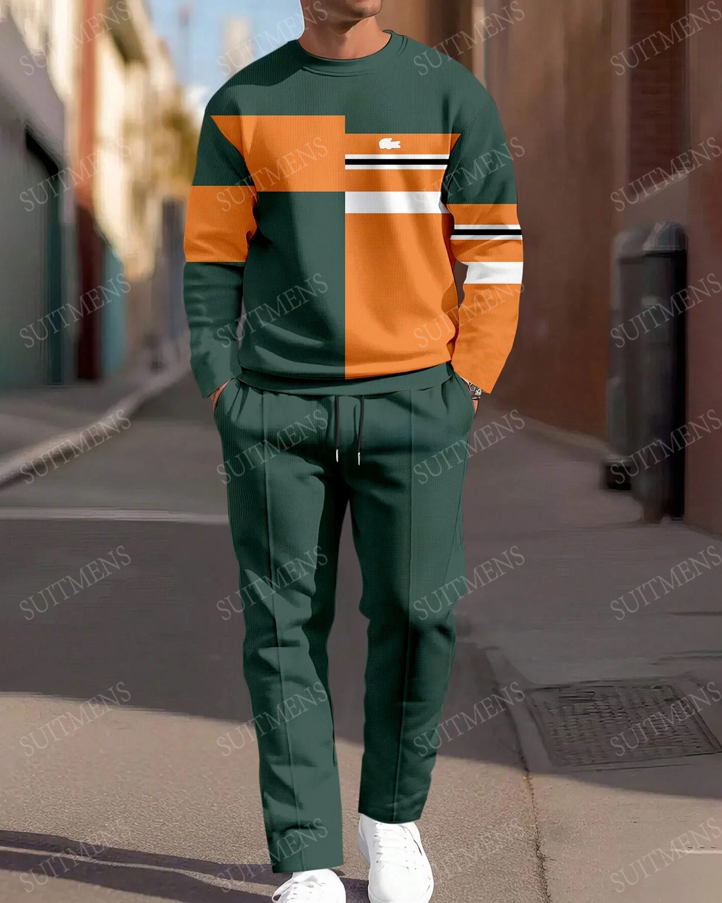 Men's Simple Colorblock Round Neck Casual Sports Set 0150