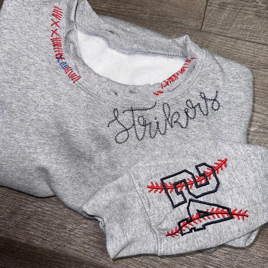 Custom Baseball Hand and Machine Embroidered Sweatshirt