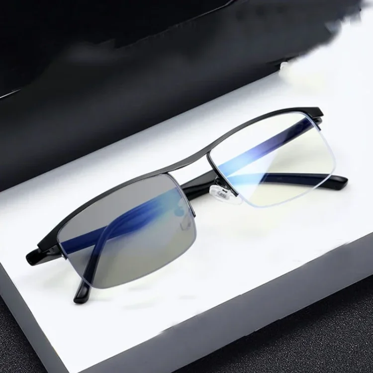 Men's Business Half Frame Photochromic Myopia Glasses Hight Definition ...
