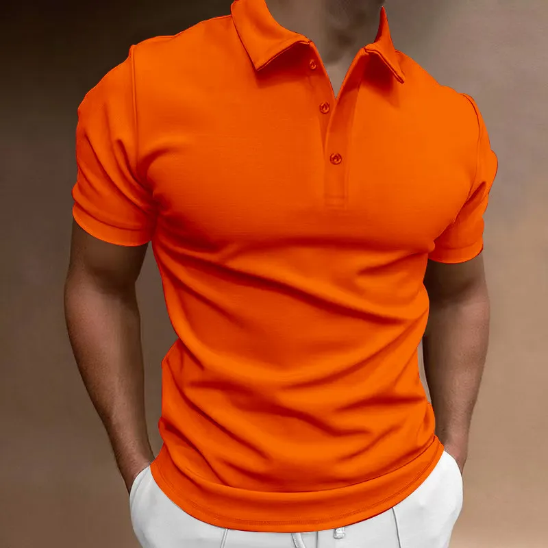 Men's Solid Color Short Sleeve Lapel T-Shirt