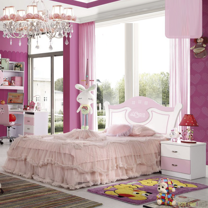 Princess Bedroom Furniture Full Size Led Bed With Drawers, Upholstered