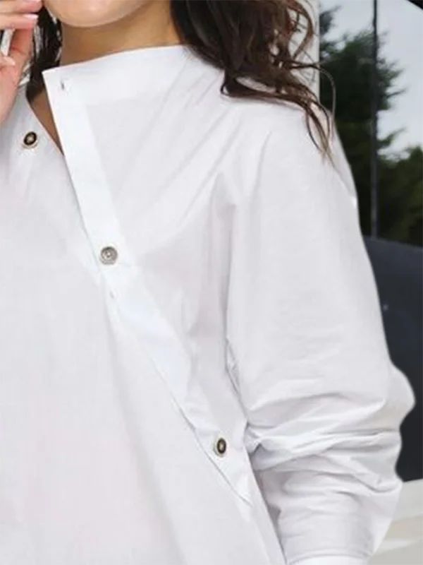 Asymmetric Elegance: Buttoned Split-Front Blouses & Shirts Tops with ...