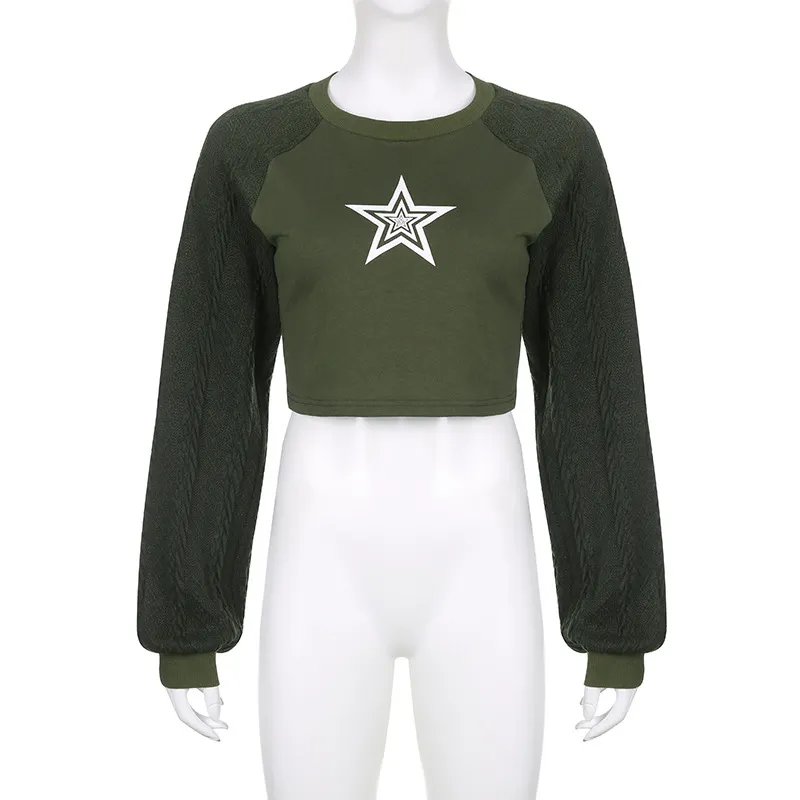 STAR PRINT CONTRAST RAGLAN SLEEVE SWEATSHIRT