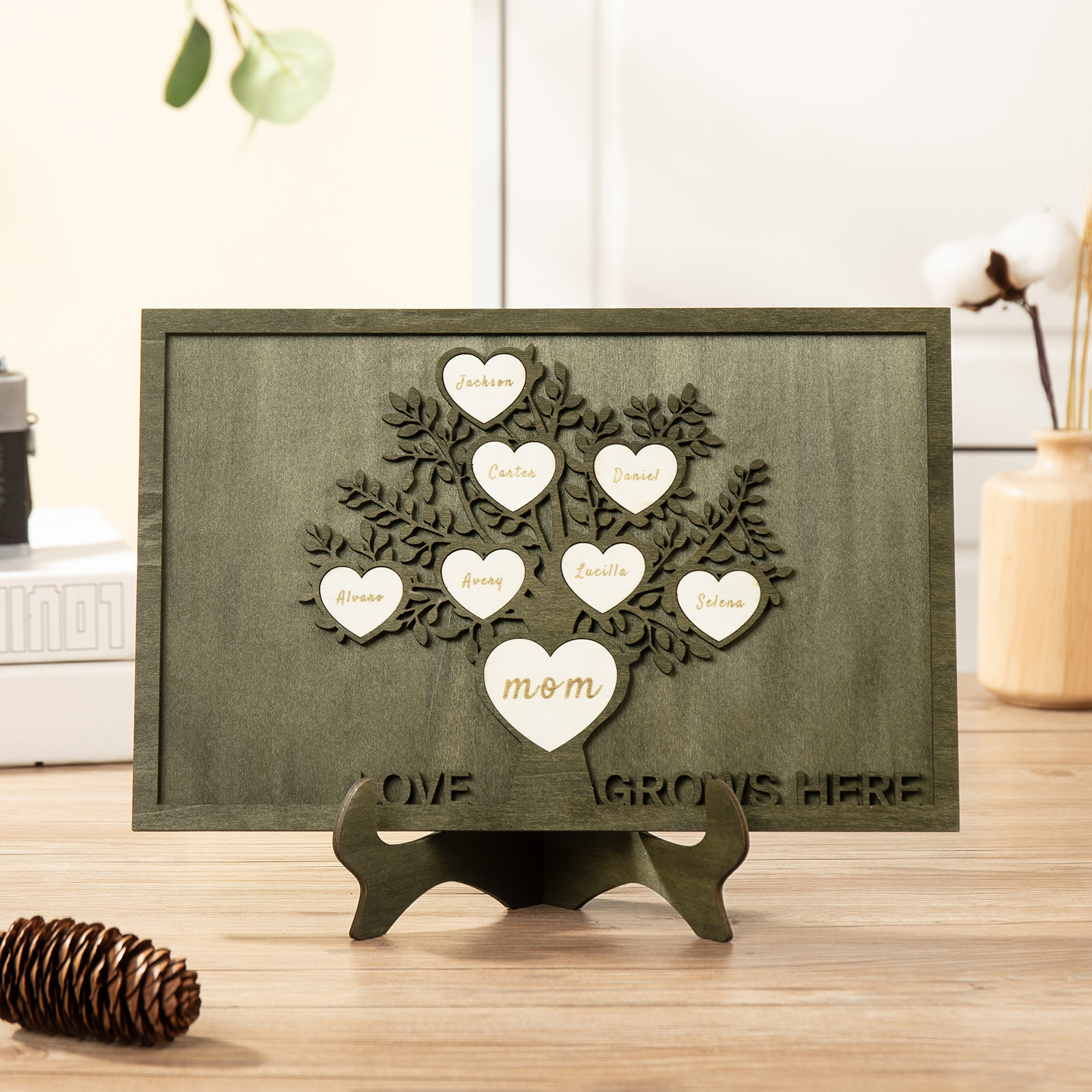 Family Tree Wood Frame Personalized Family Tree Sign Custom 8 Names ...