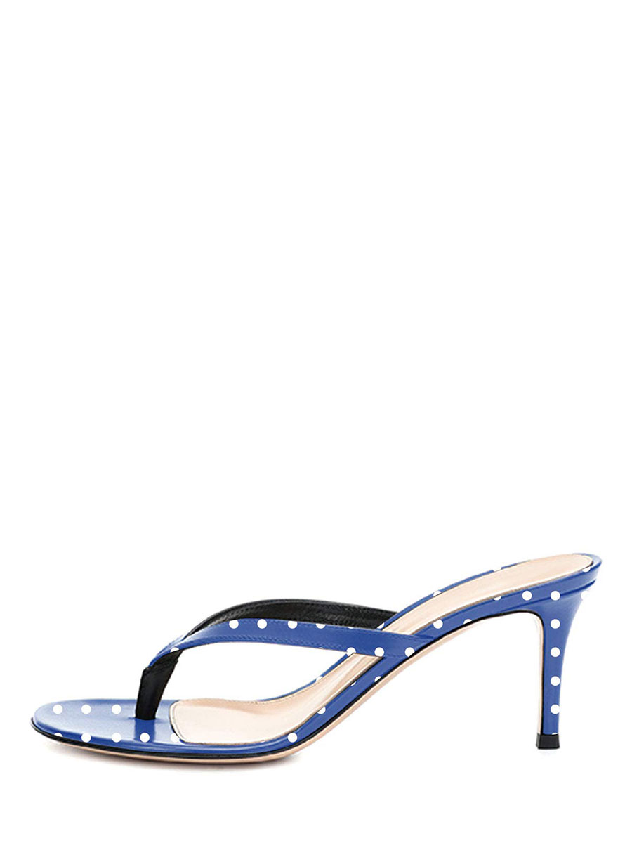 Blue Open Toe Dot Print Stiletto Heel Flip Flops Summer Sandals
