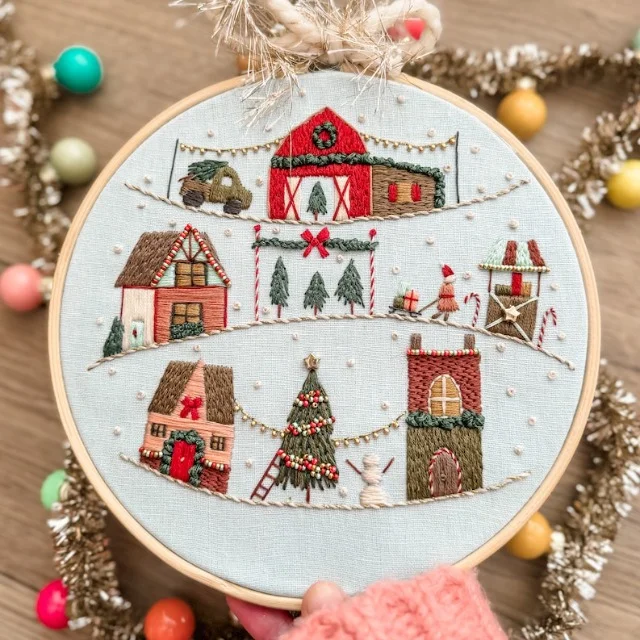 Charming Christmas Village Embroidery Kit