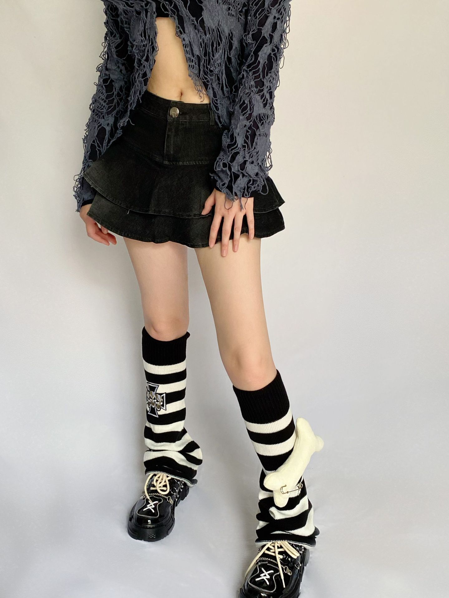 Y2K PLUSH DOG BONE KNIT LEG WARMERS