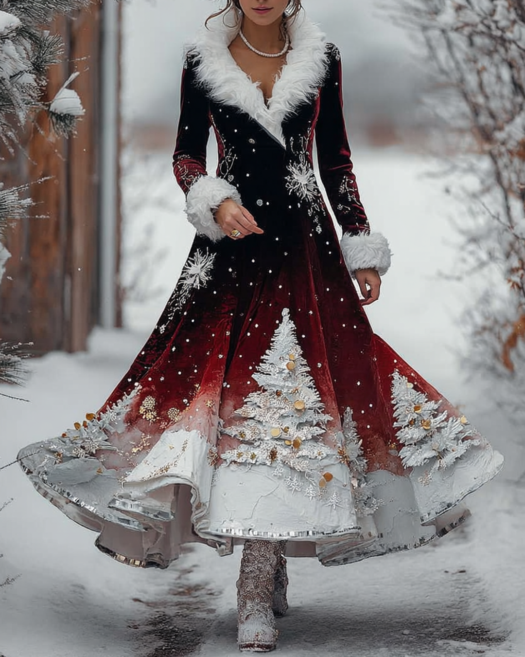 Women's Christmas-Themed Contrasting Color Christmas Tree Beaded ...