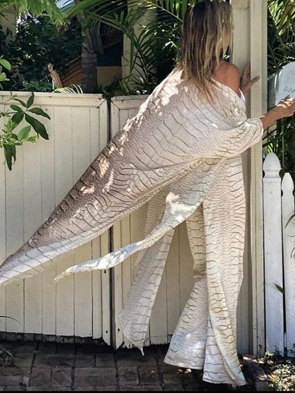 Bohemia Snake Skin Pattern V-Neck Split-Side Cover-Up