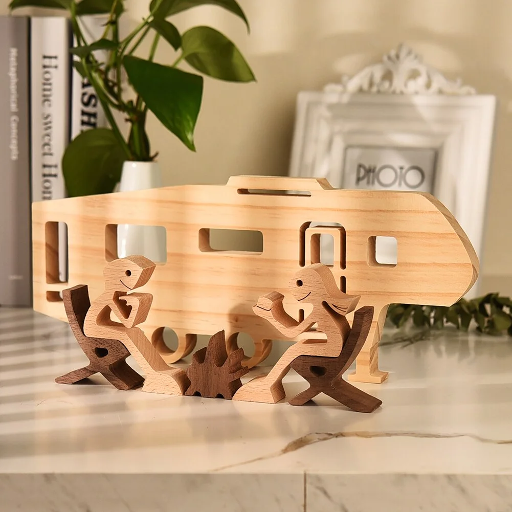 athvotar Couple RV Ornaments Wooden RV Decor Desktop Figurine Wood ...