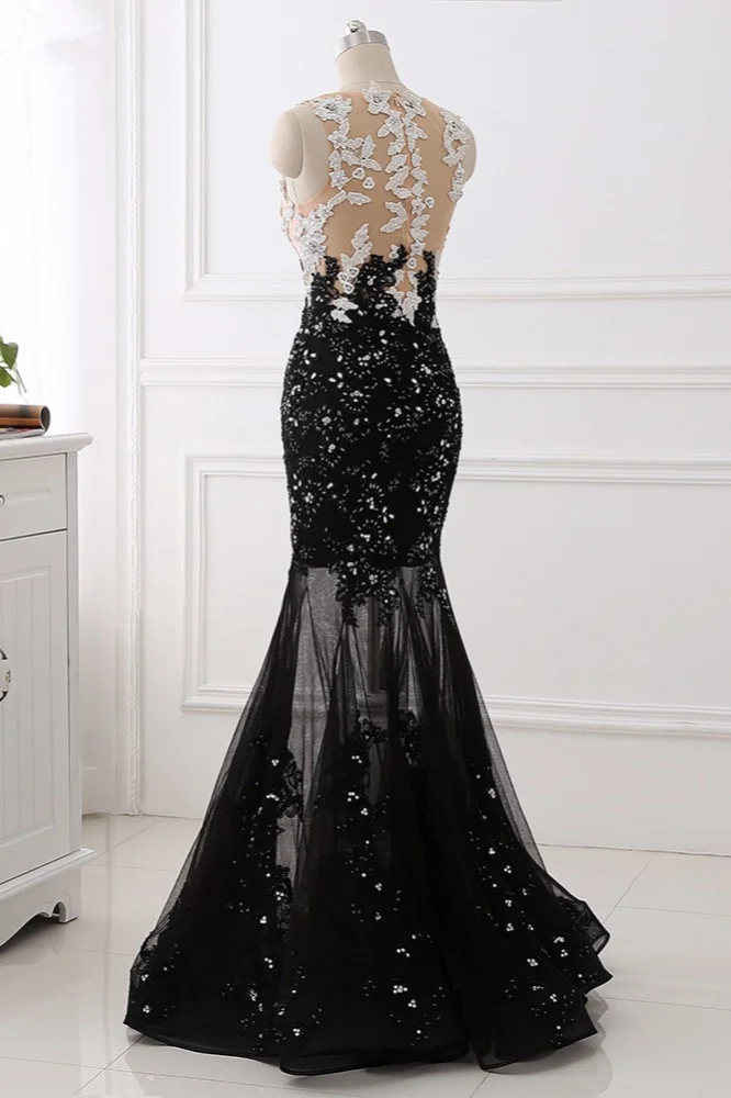 Daisda Amazing Jewel Mermaid Evening Dress Sleeveless Long with Applique Rhinestones