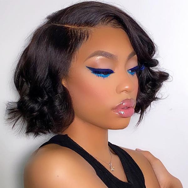 Loose Wavy Side Part Short Cut Frontal Bob Wig