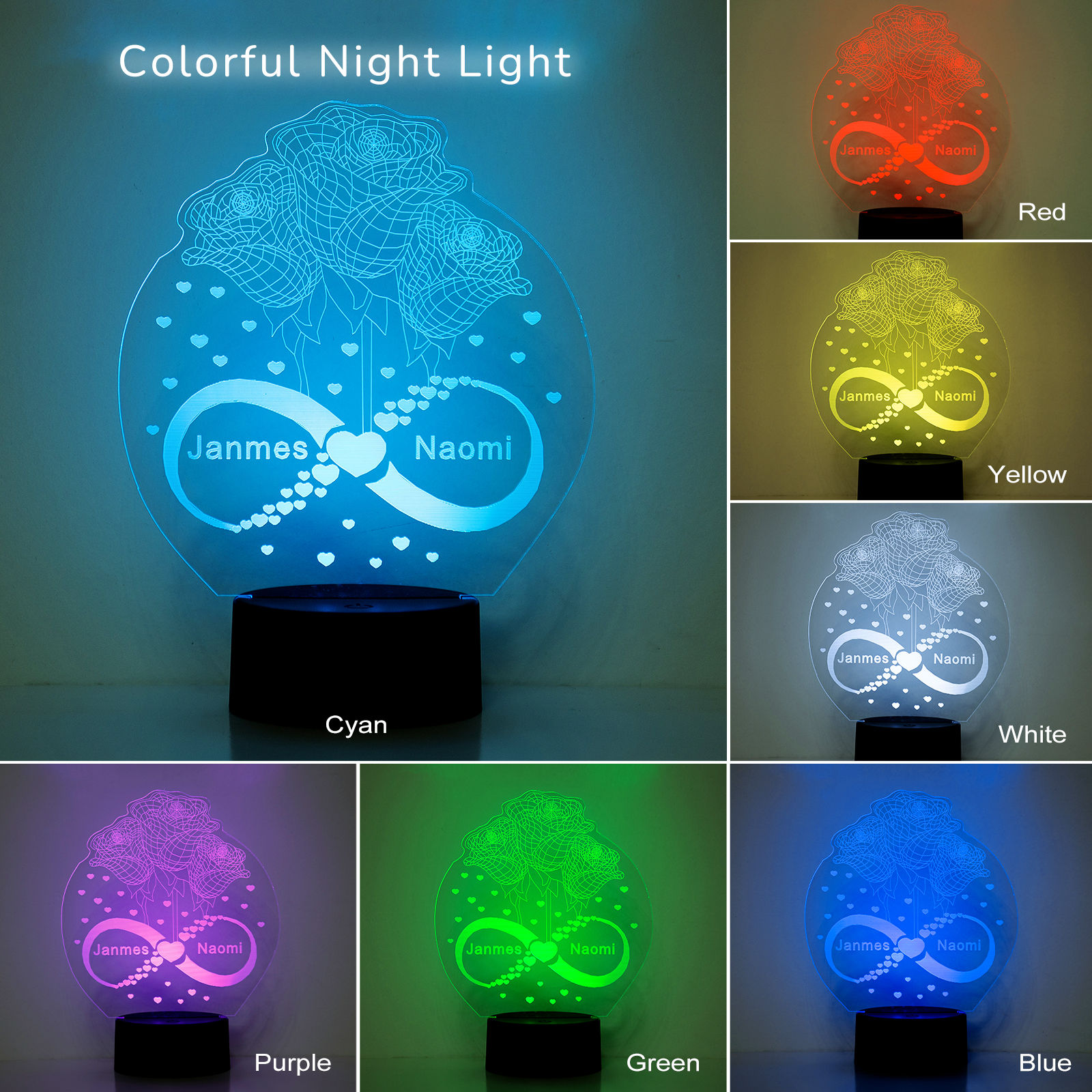 Custom Rose Flower Night Light