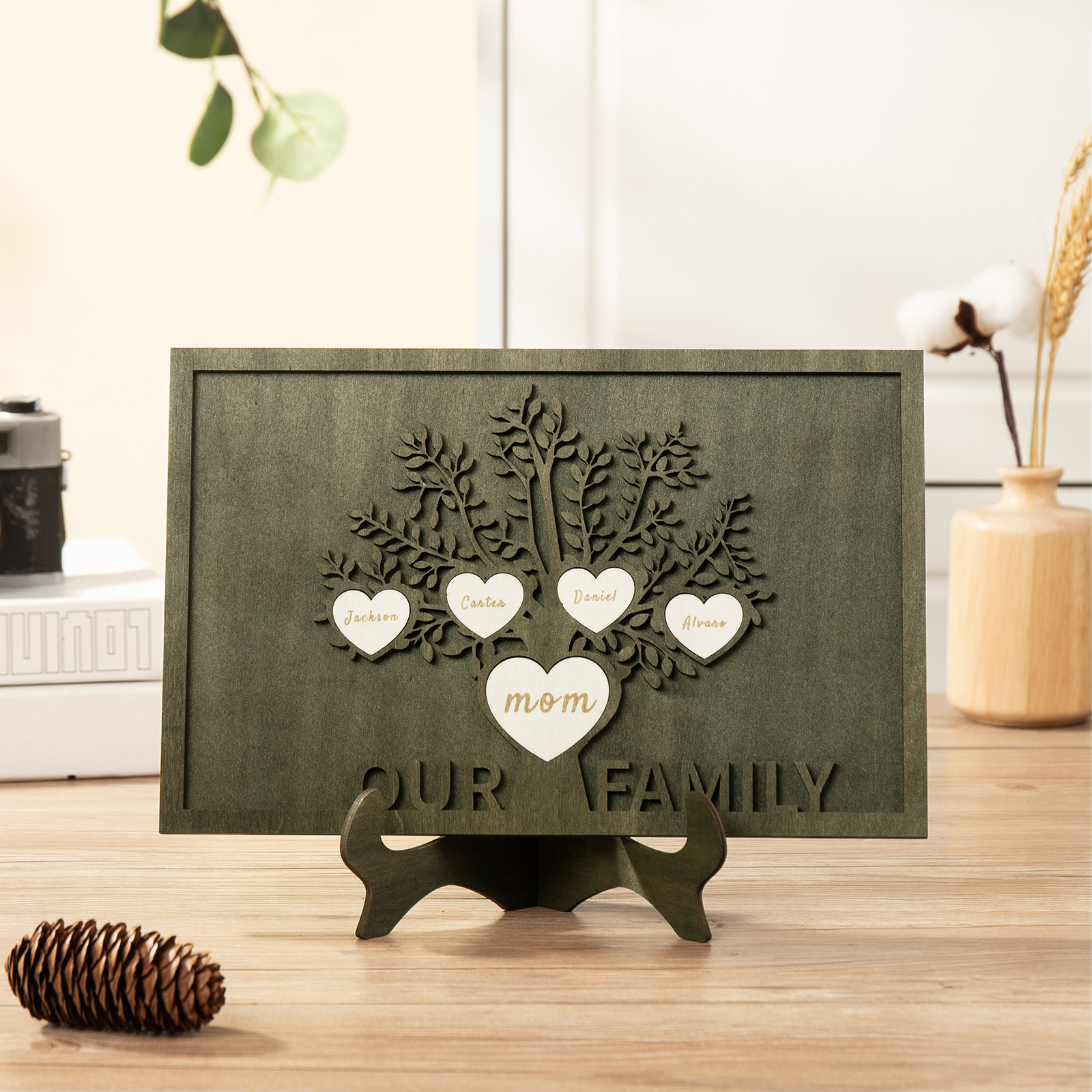 Family Tree Wood Frame Personalized Family Tree Sign Custom 5 Names ...