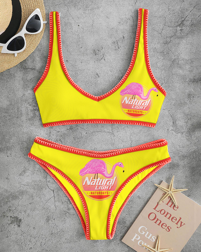 Women's Sport Flamingo Print Bikini Suit