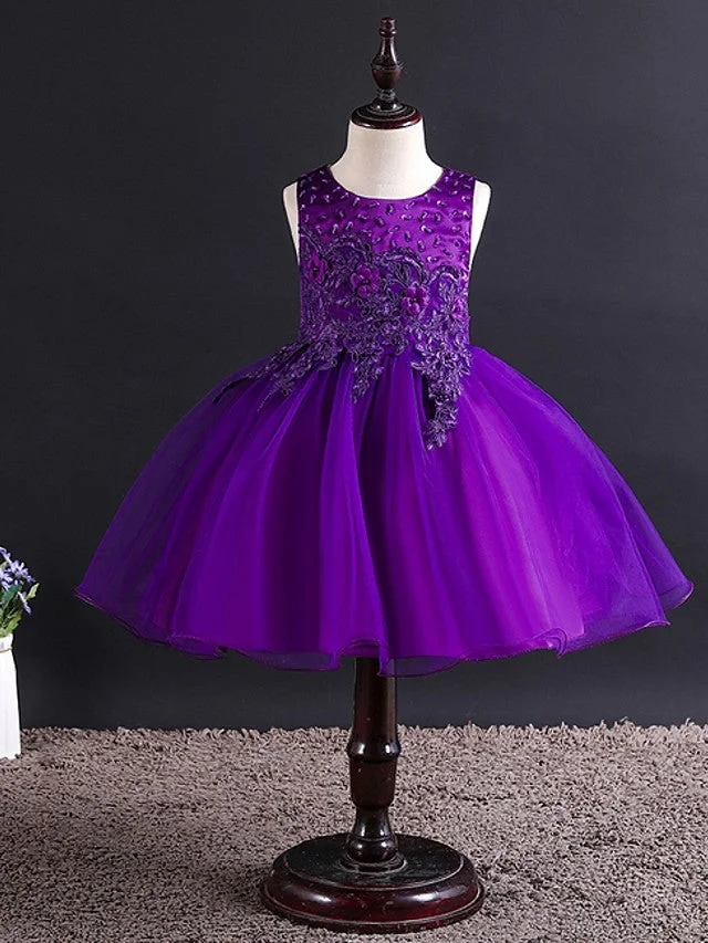 Daisda Ball Gown Sleeveless Jewel Neck Flower Girl Dress Tulle With Bow