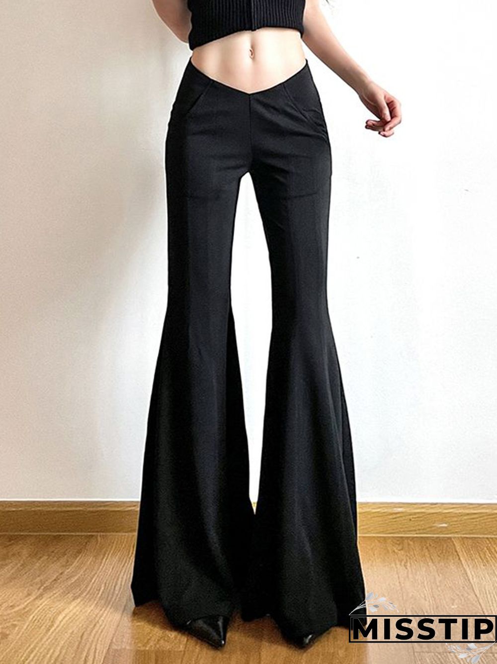 V Shape Waist Cropped Flare Leg Pants - MissTip