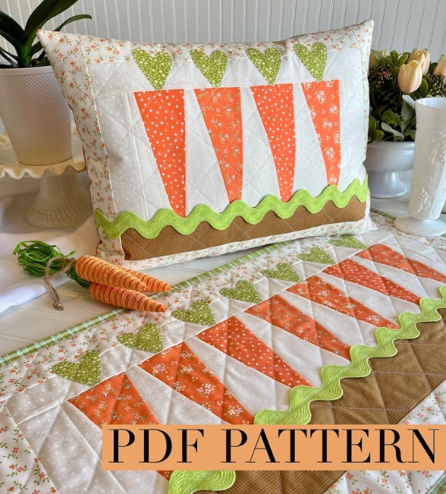 Carrot Patch table runner and pillow Template - With Instructions