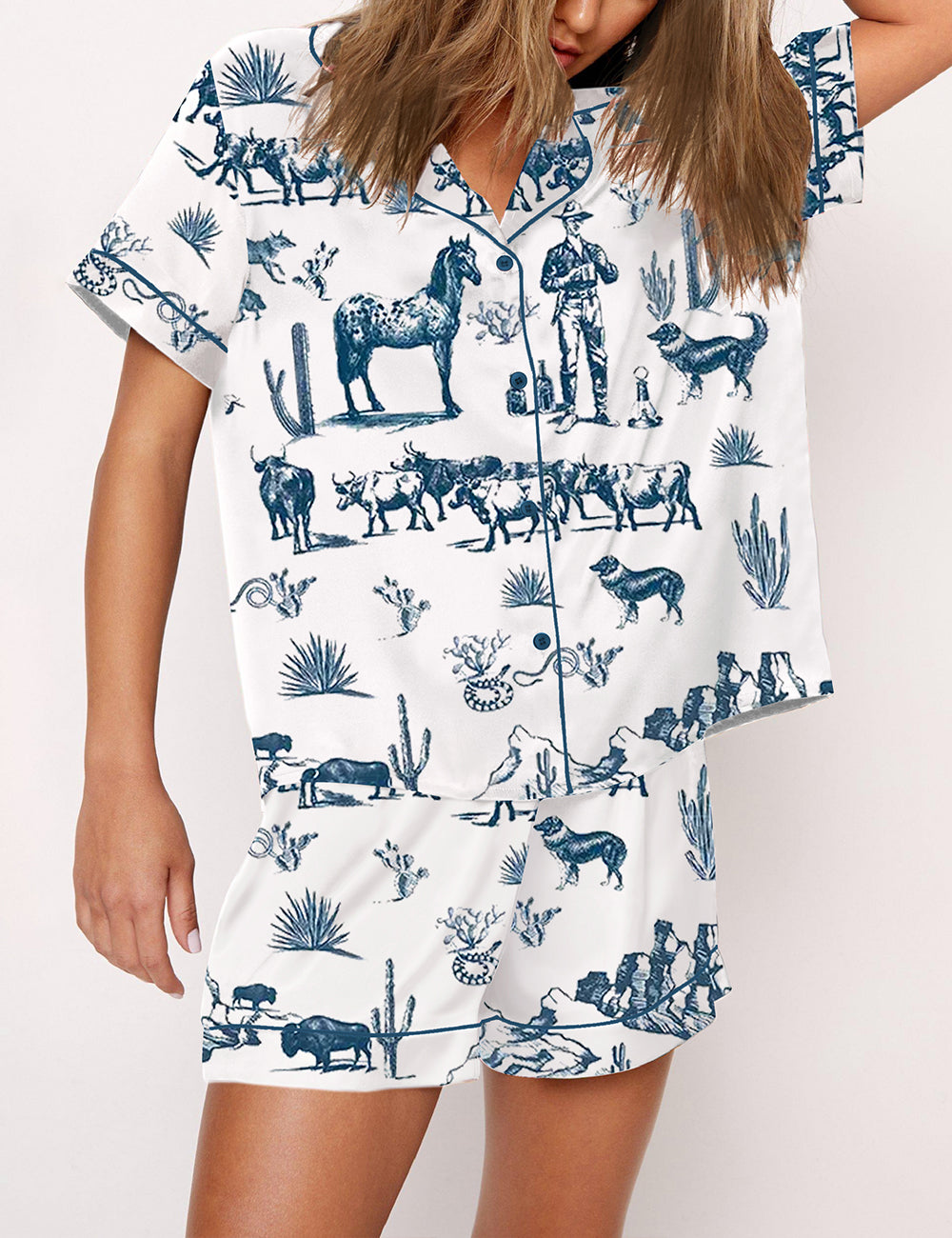 Women's Wild West Adventure Short Sleeve Satin Pajama Set