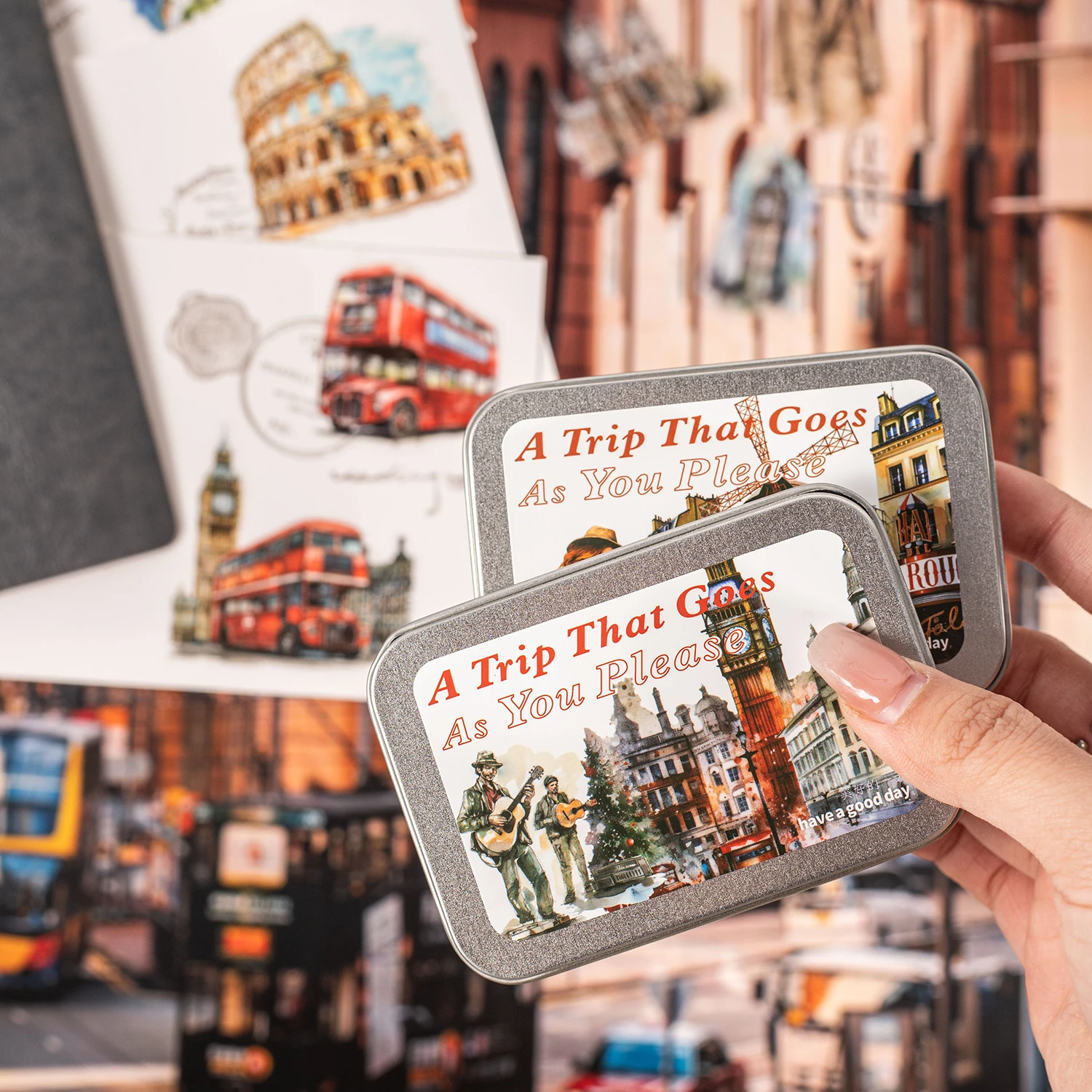 PET Boxed Sticker - Just Go Travel Series Vintage Building Landscaping 2.56