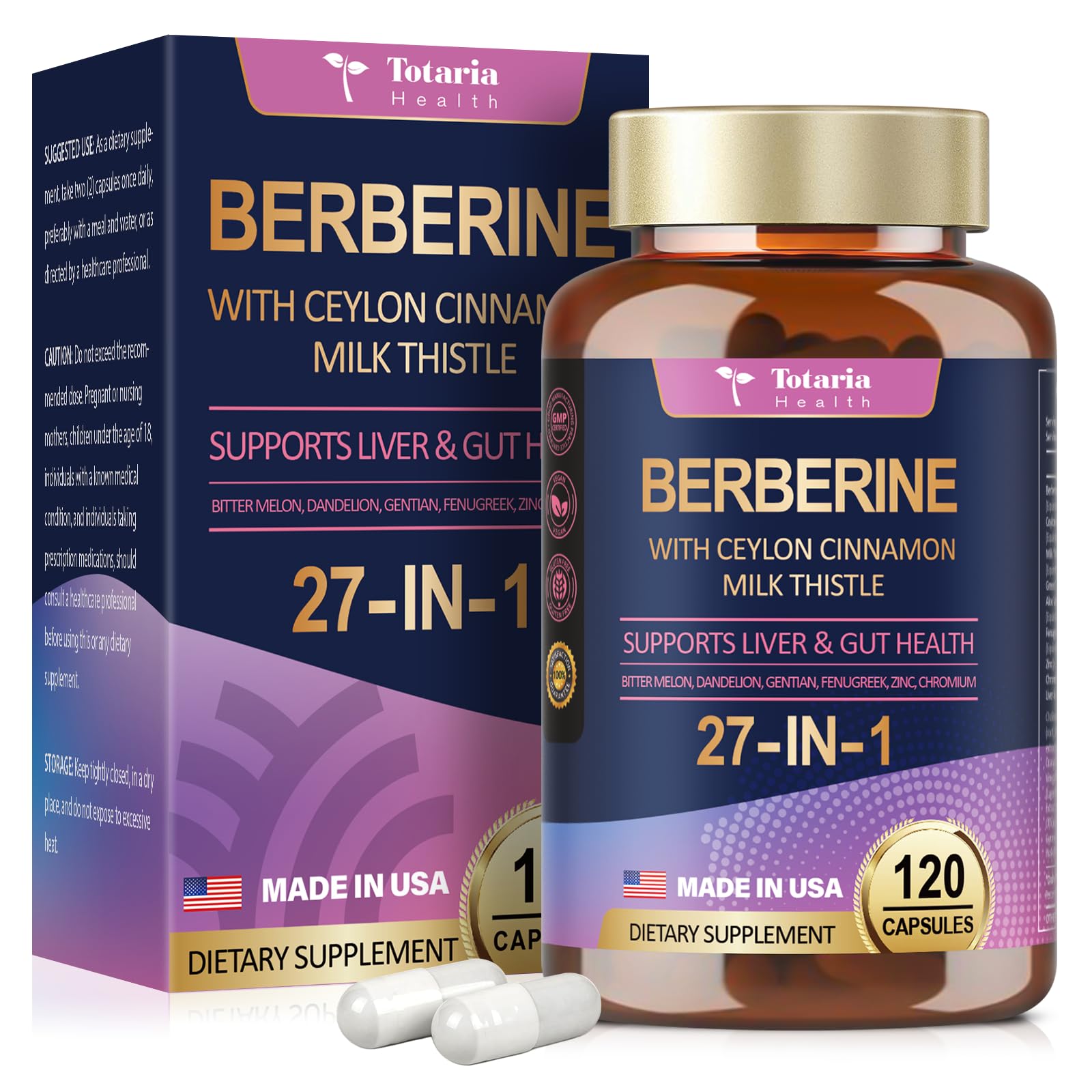 27-in-1 Berberine Supplement with Ceylon Cinnamon, Milk Thistle - Pure ...
