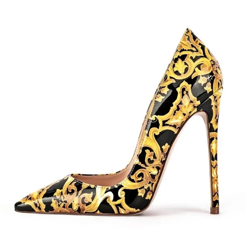 Yellow & Black Graffiti Pumps High Heels Stilettos