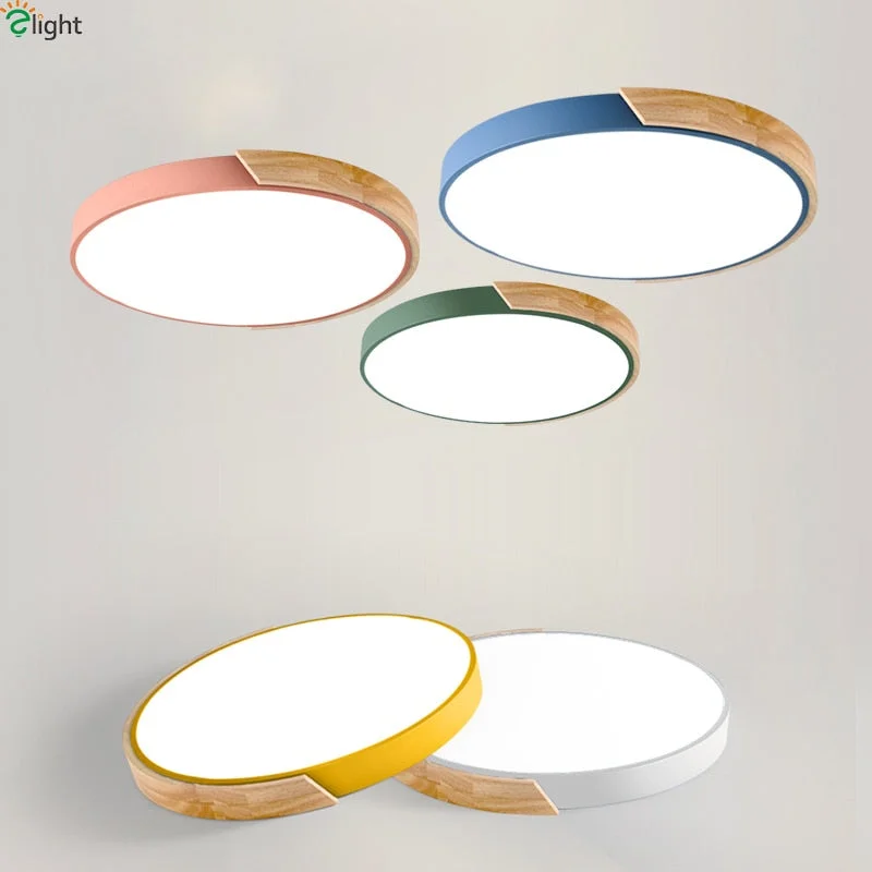 Nordic Oak App Dimmable Led Ceiling Lights Living Room Round Multicolor ...
