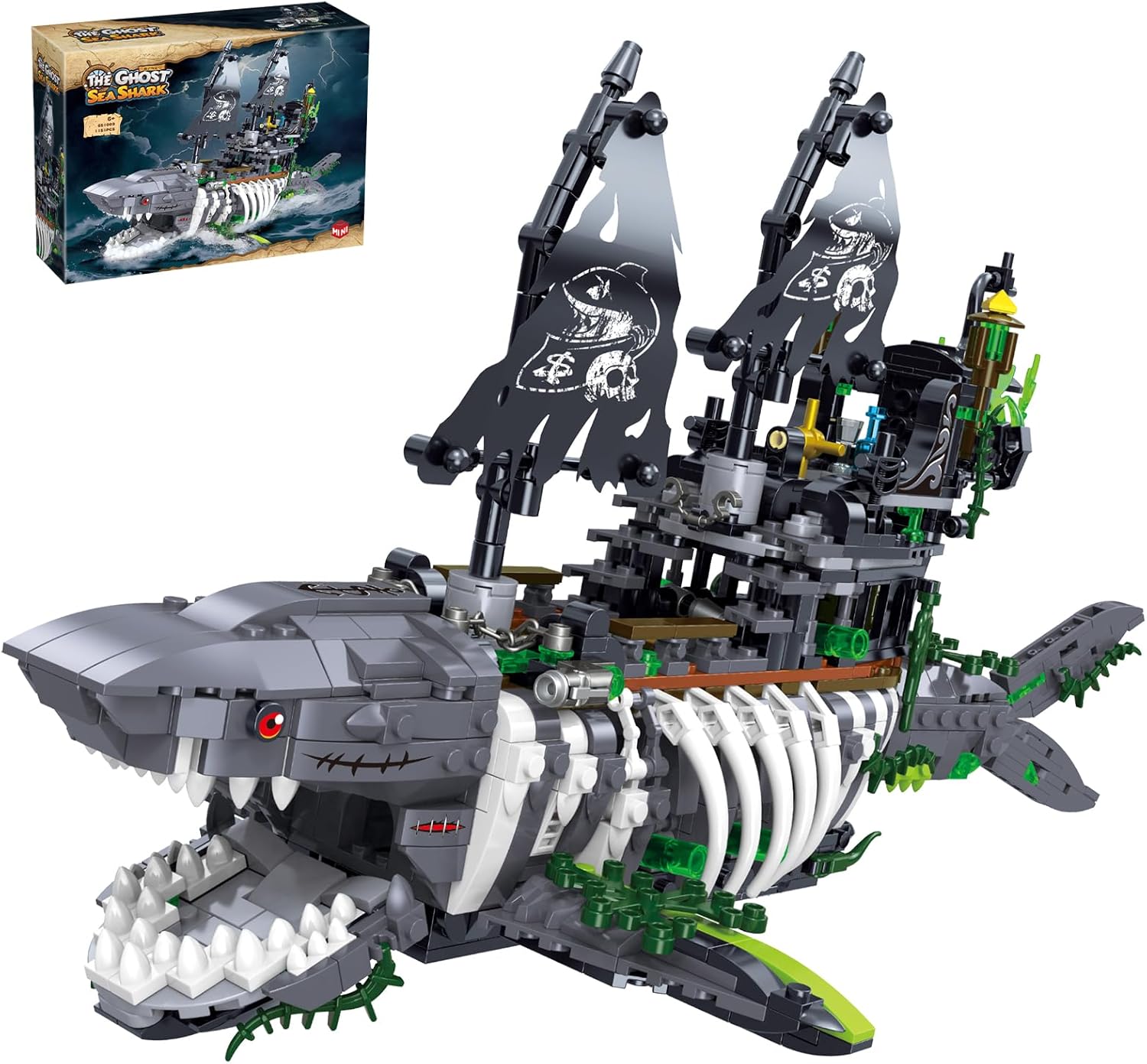 Mechanical Ghost Shark Pirate Ship Building Kit – Creative Shark-Themed ...