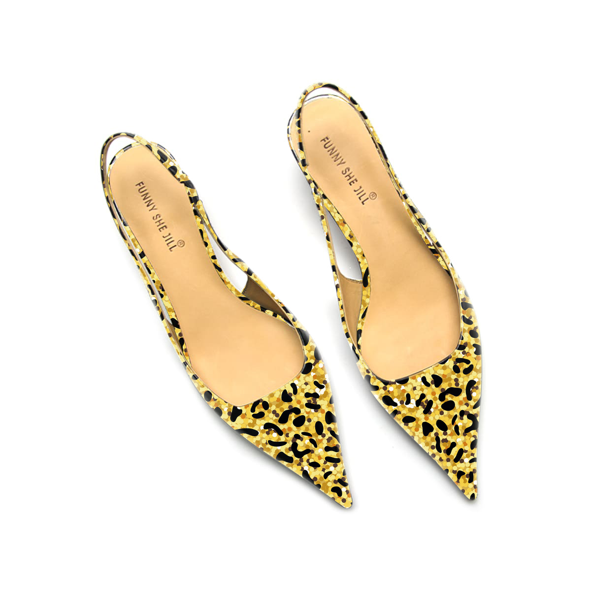 Golden Leopard Print Patent Leather Pointed Toe Elegant Kitten Heel ...