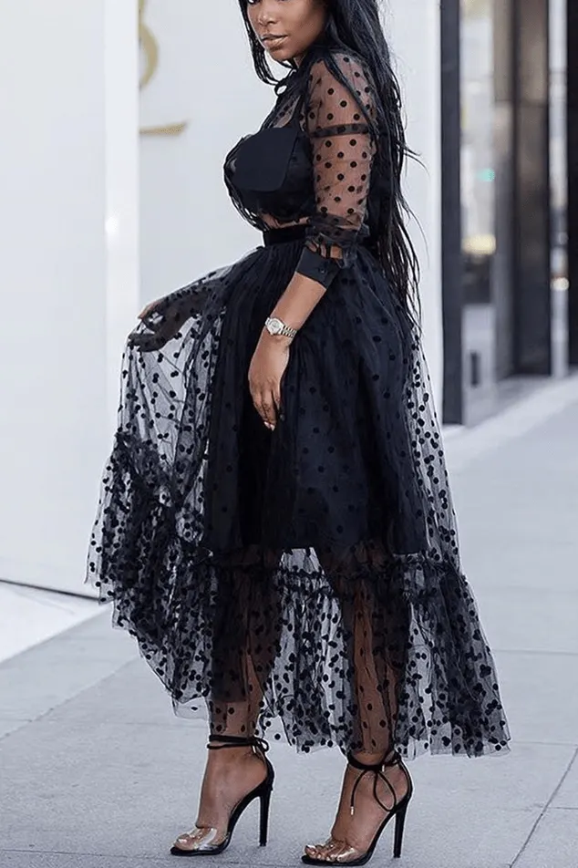 Sexy Mesh Long Sleeve Perspective Dress