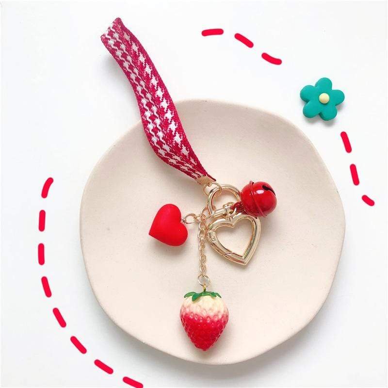 HEART RIBBON STRAWBERRY KEYCHAIN