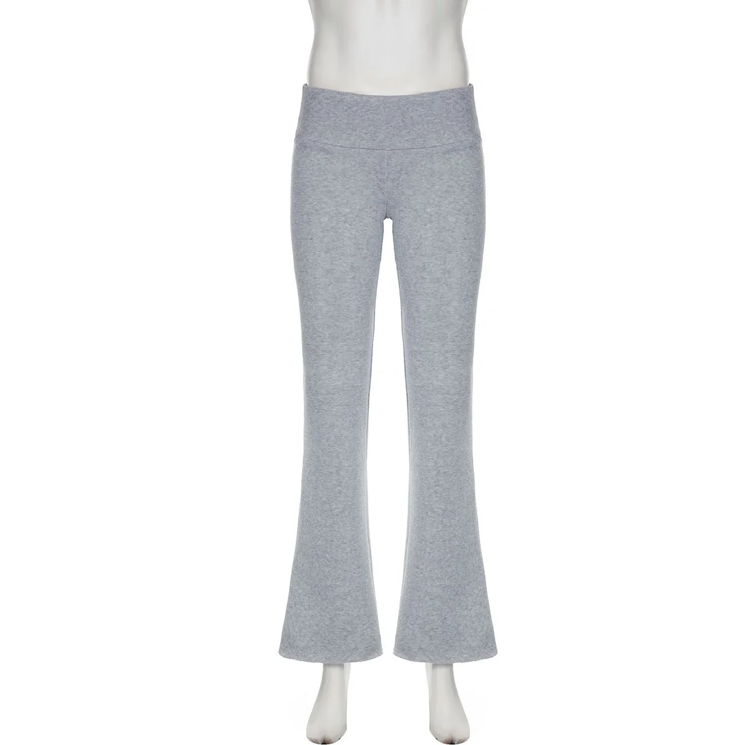 SOLID COLOR BASIC LOW RISE FLARED PANTS