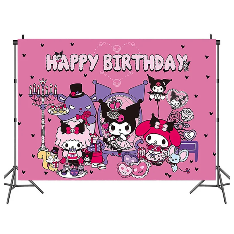Custom-made Kuromi Pink Vinyl Backdrop for Kids Girl Bithday Party ...
