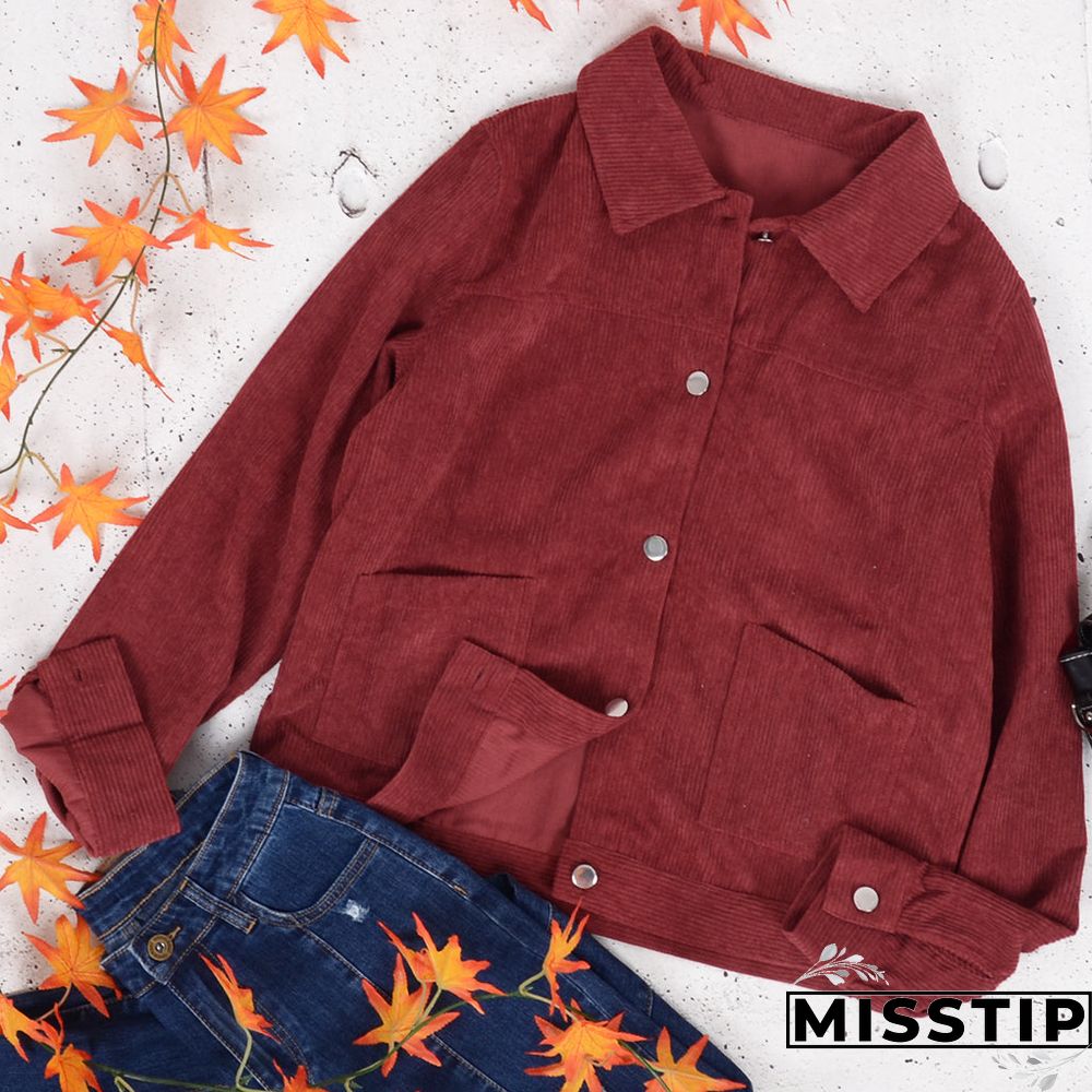 Corduroy Button Collared Jacket - MissTip