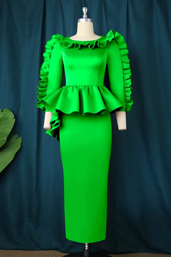 Elegant False Two-Piece Wooden Ear Trim Maxi Dress