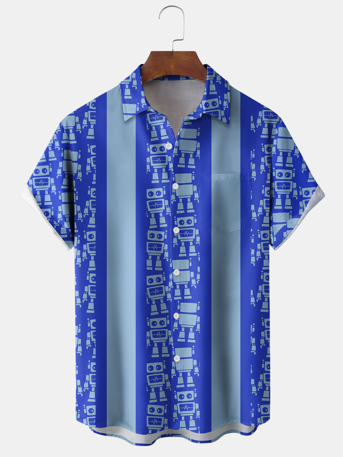Moisture Wicking Blue Robot Game Art Print Short Sleeve Pocket Shirt