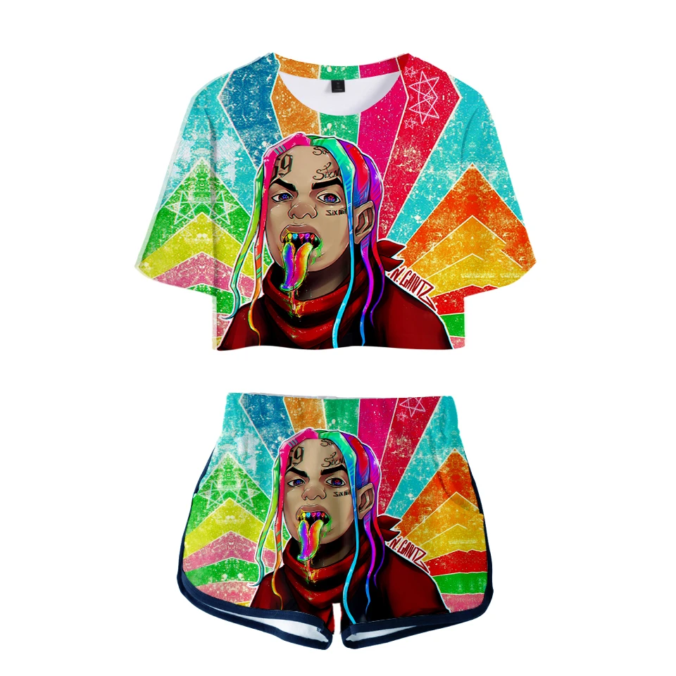 6ix9ine 2 Pieces Crop Top Shirt and Short Suits