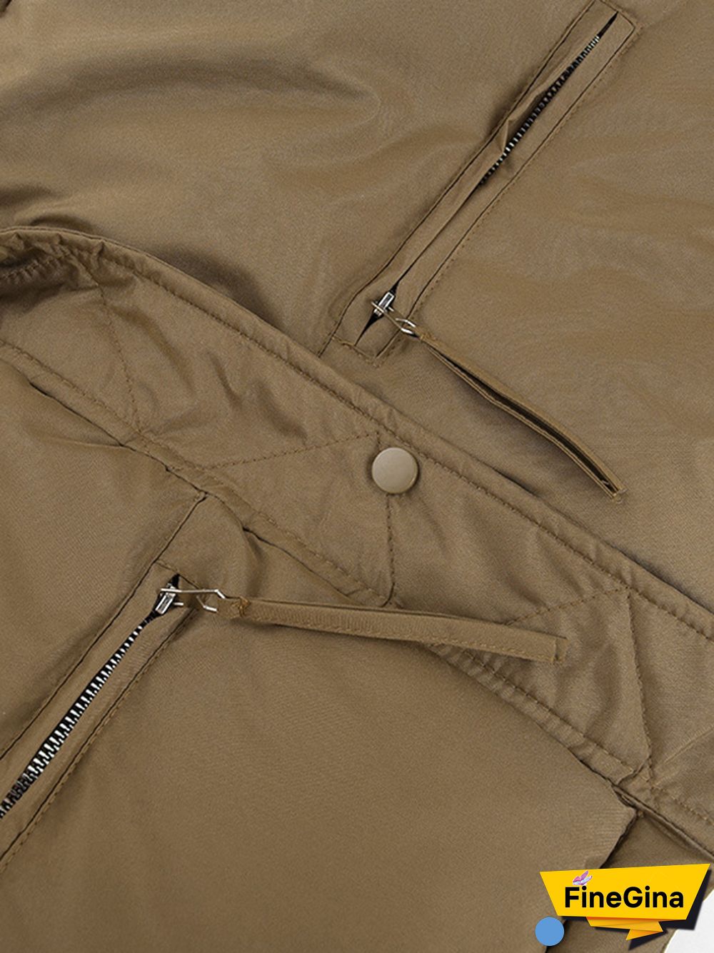 FineGina Solid Zip Up Collar Neck Jacket