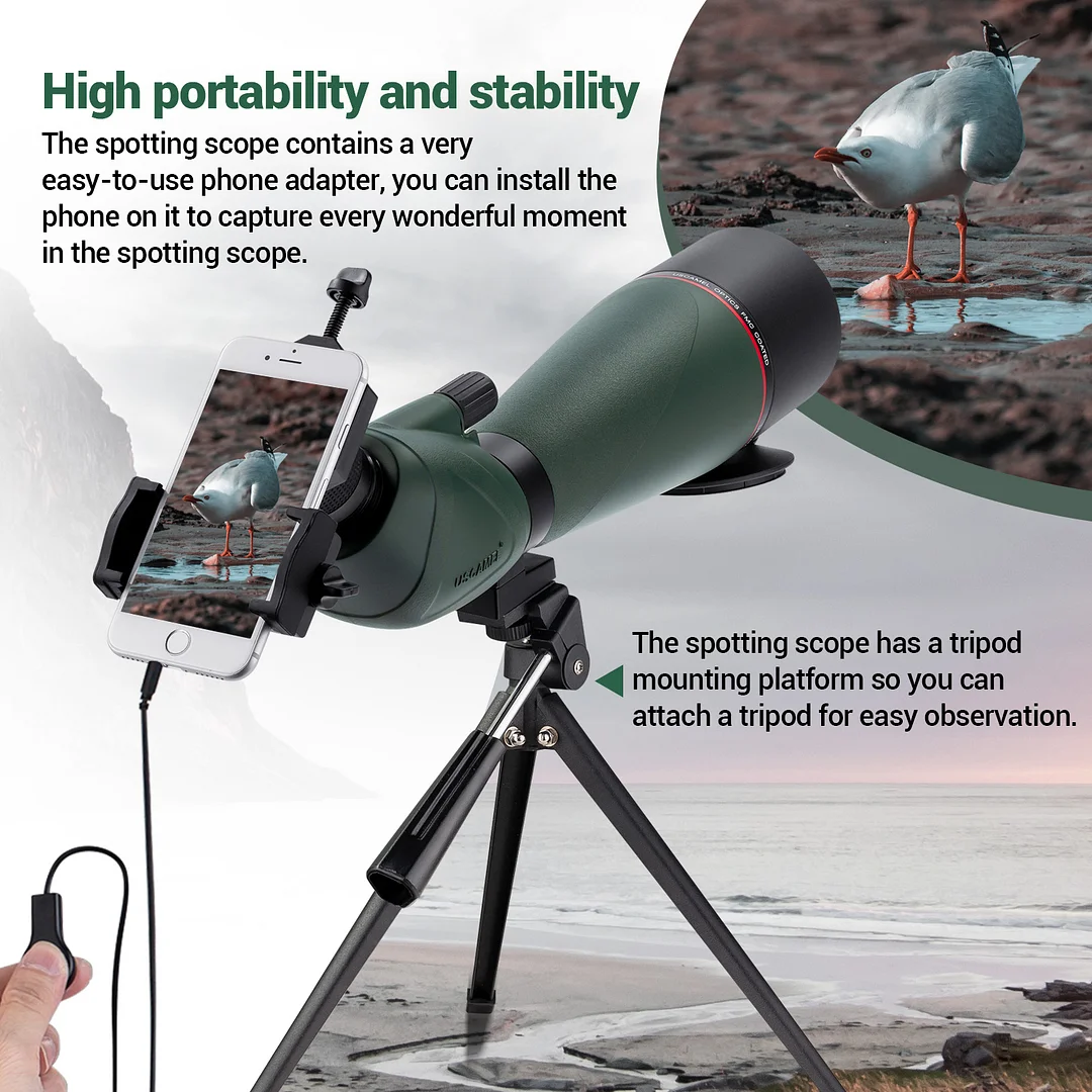Spotting Scope with Tripod, Carrying Bag and Scope Phone Adapter,Waterproof