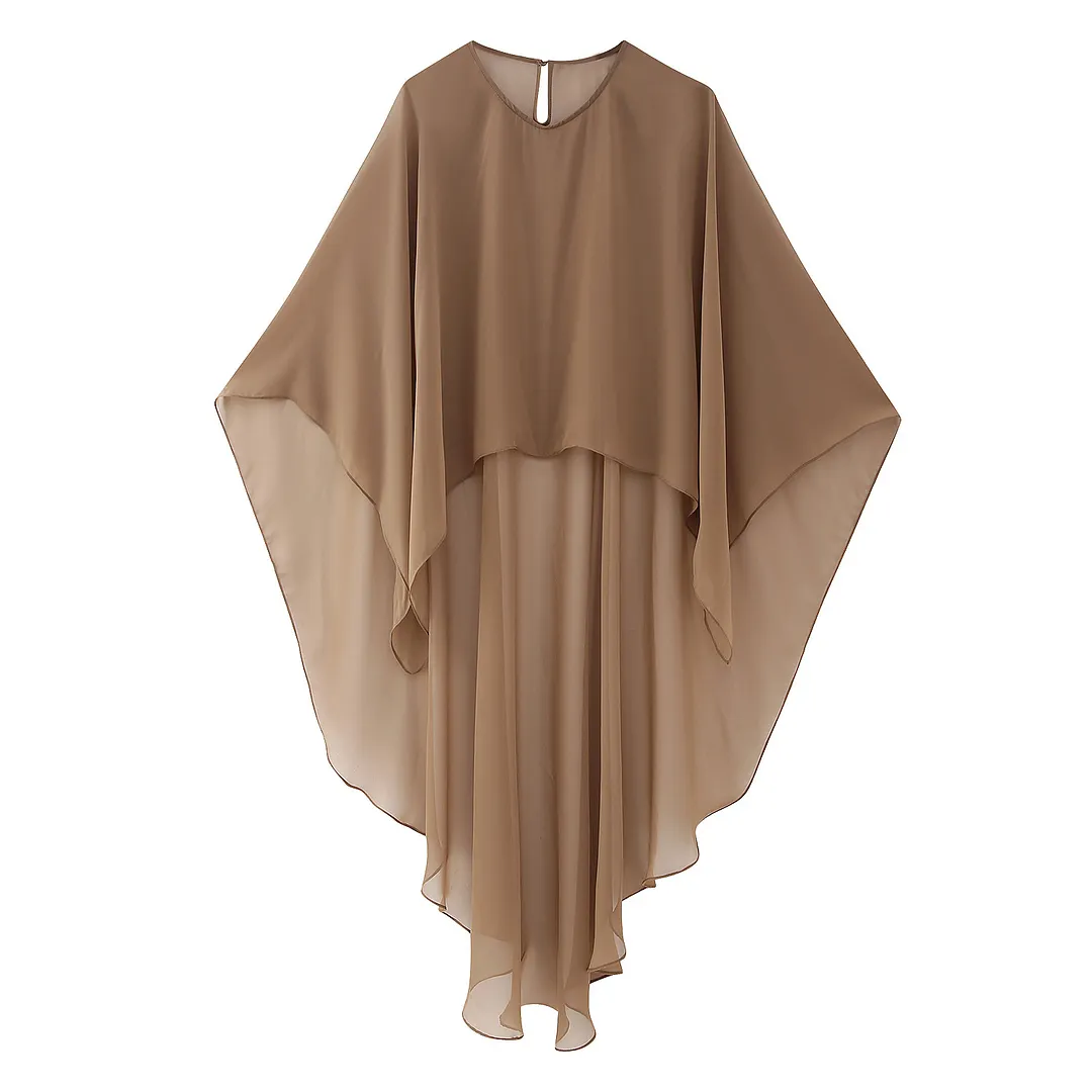Woherb New Pure Color Tulle Asymmetrical Cloak Coat 8741204