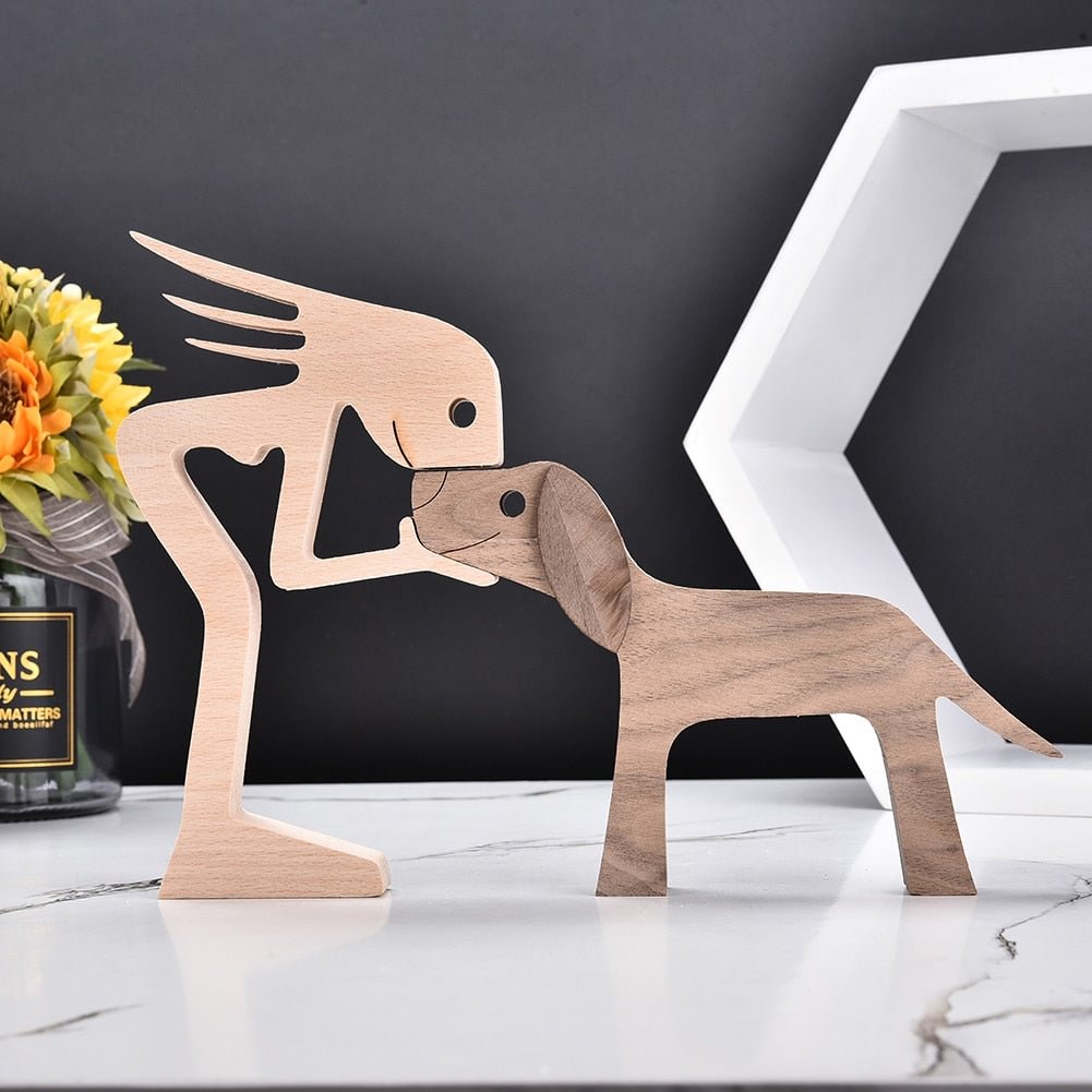 Home Decor Table Ornament Wood Dog Craft Sculpture Handmade Wooden Pets ...